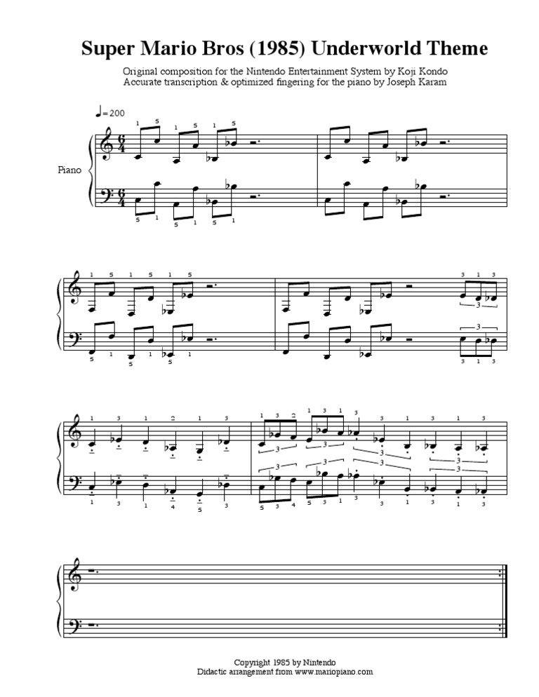 Mario Sheet Music Underworld Theme | PDF | Franchises de jeux vidéo ...