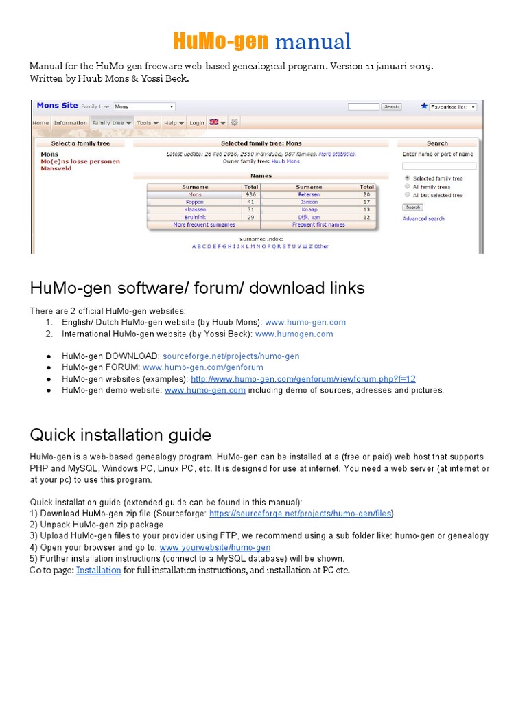 Installation Guide for HuMo-gen, a Freeware Web-Based Genealogical ...