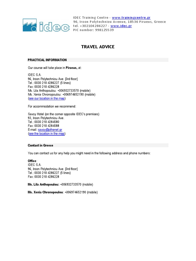 Travel Guide for IDEC Training Centre | PDF | Athens | Ticket (Admission)