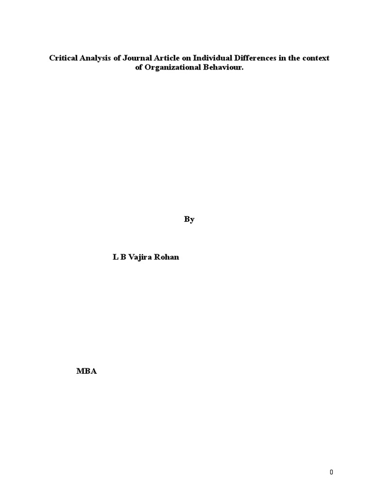 OB Individual Assignment | PDF | Organizational Behavior | Cognition