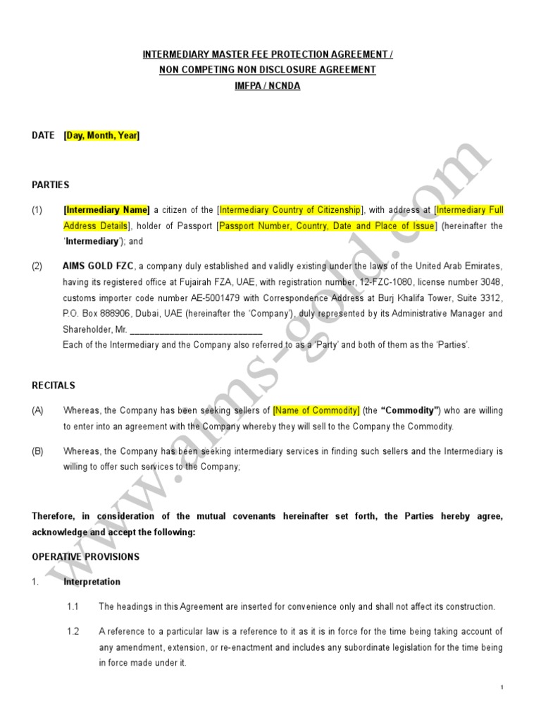 IMFPA Intermediary Master Fee Protection Agreement | PDF ...