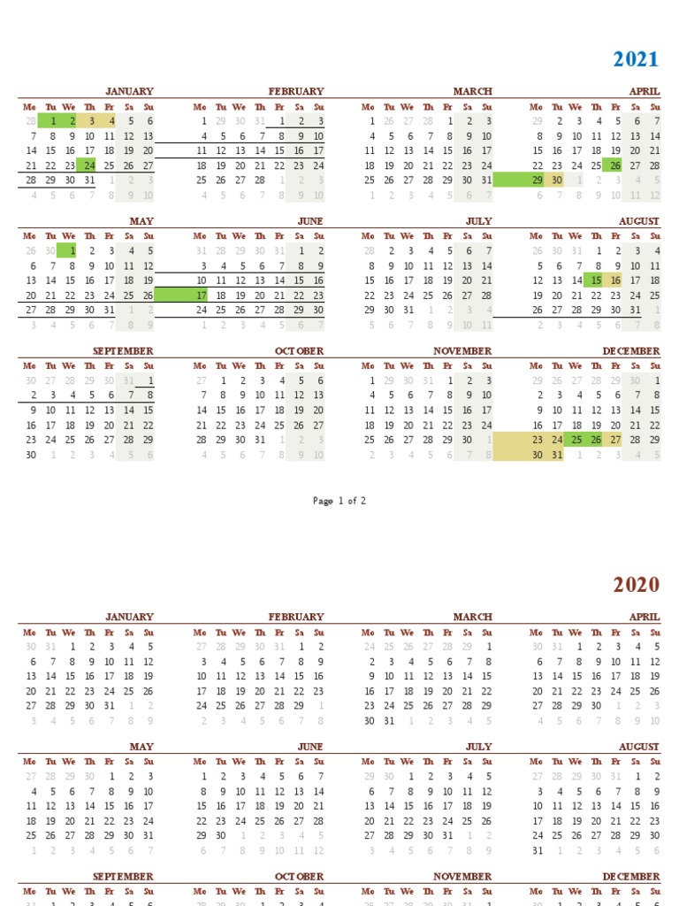 2020-2021 Monthly Calendar Overview | PDF