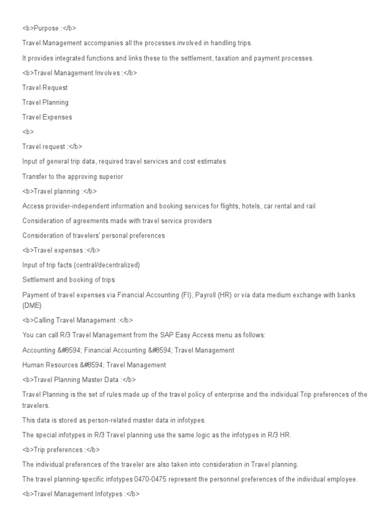 Travel Management in Sap | PDF | Human Resources | Accounting