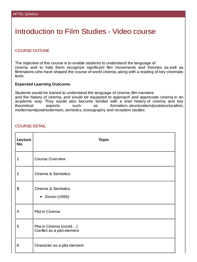 Introduction To Film Studies - Video Course | PDF | Film Theory | Cinema