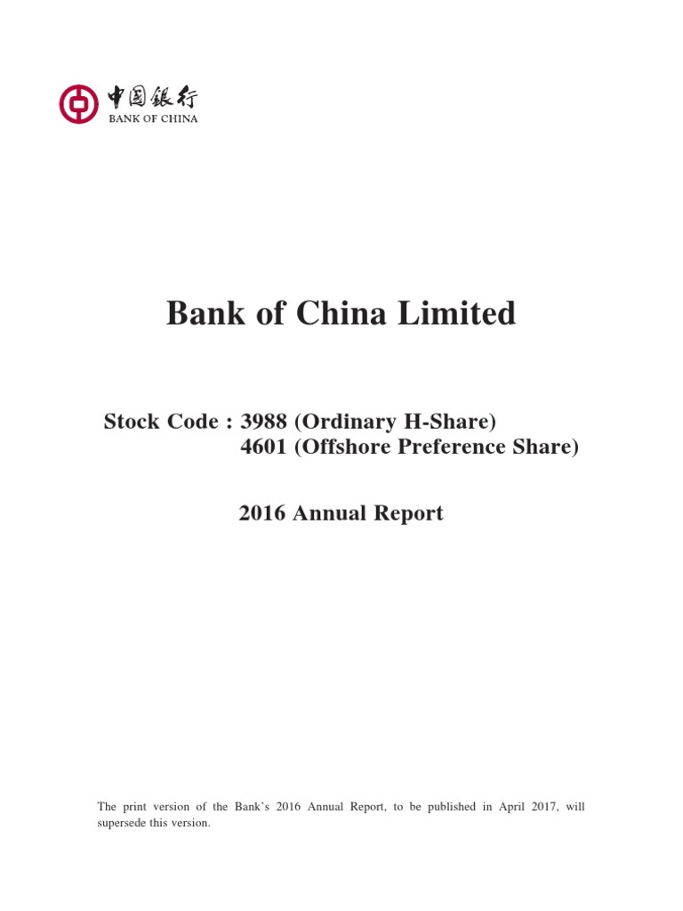 Bank of China 2016 Annual Report | PDF | Equity (Finance) | Capital ...