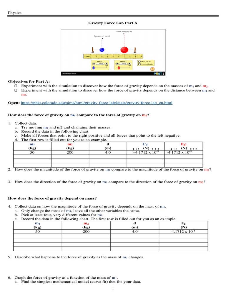 4.1 Gravity Force Lab | PDF | Gravity | Newton's Law Of Universal ...