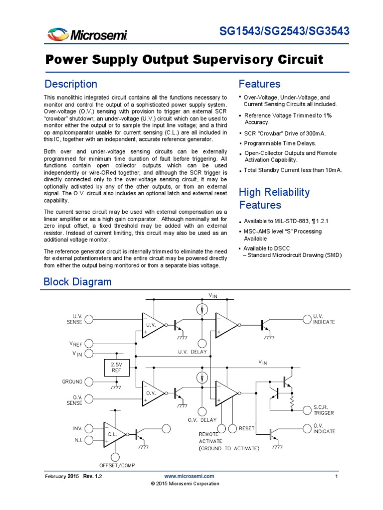 OV-UV-OC - Power Supply Output Supervisory Circuit Sg2543 | PDF | Amplifier | Electronic Circuits