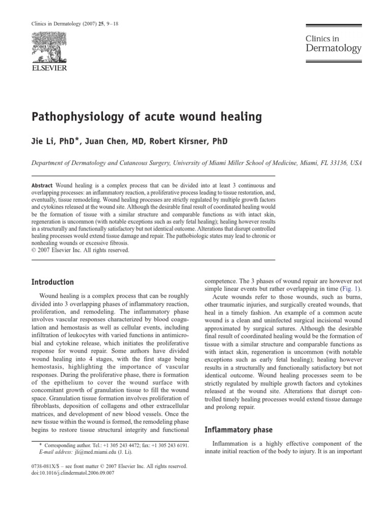 Pathophysiology of Acute Wound Healing 2007 Clinics in Dermatology | PDF