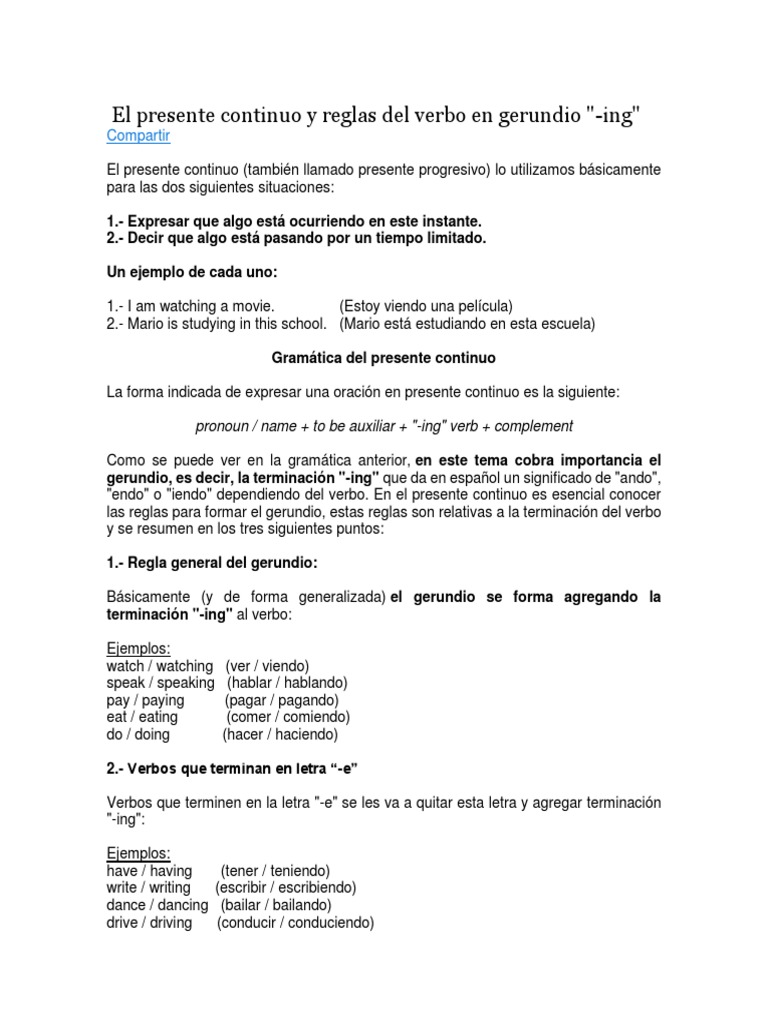 Verbos Presente Continuo | PDF | Verbo | Oración (Lingüística)