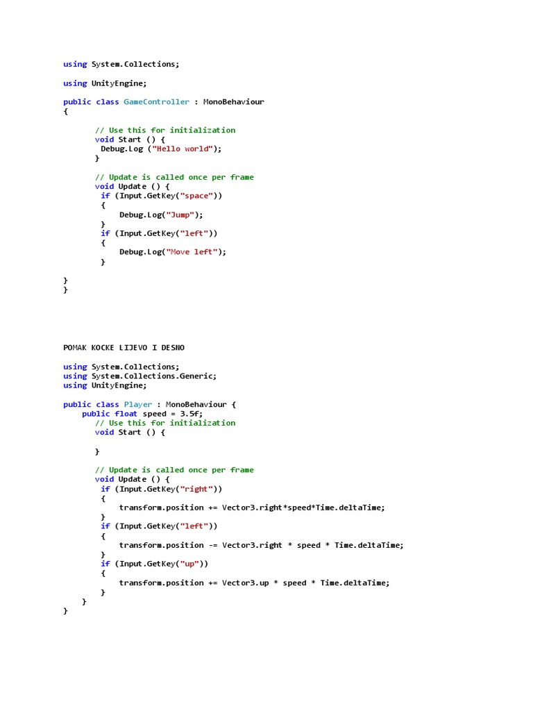 Unity C Sharp Primjer | PDF