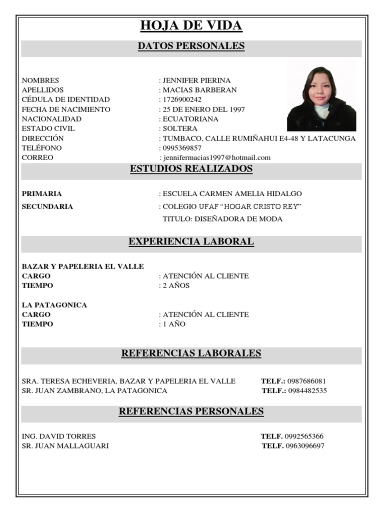 Hoja de Vida de Jennifer Macias | PDF