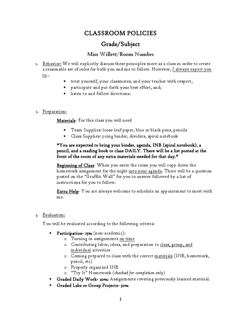 Classroom Policies | PDF | Homework | Applied Psychology