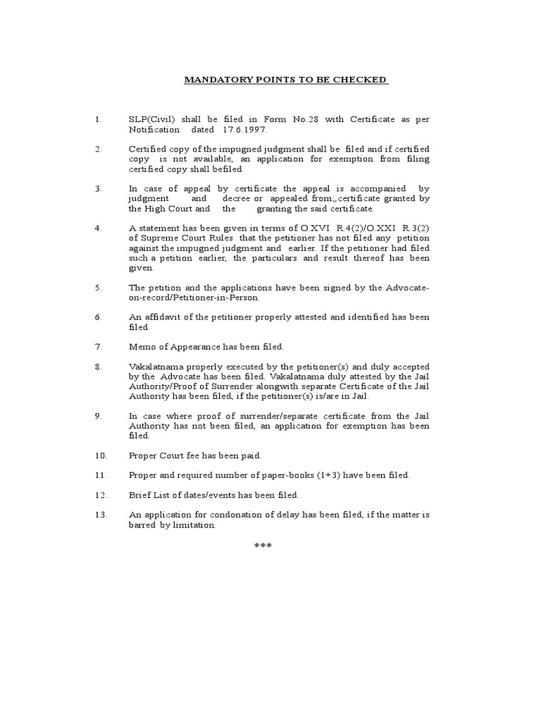 Supreme Court Filing Checklist | PDF