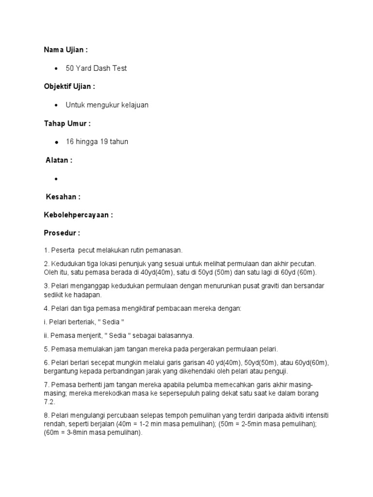 50 Yard Dash Test | PDF