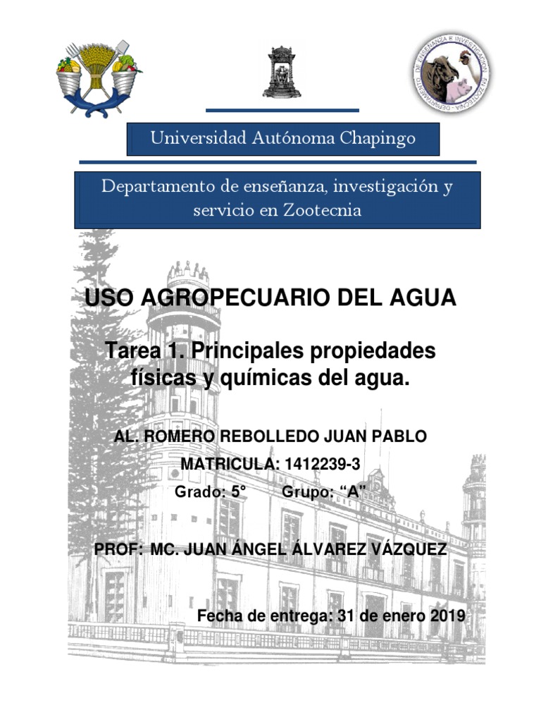 Tarea 1. Principales Propiedades Físicas y Químicas Del Agua. | PDF ...