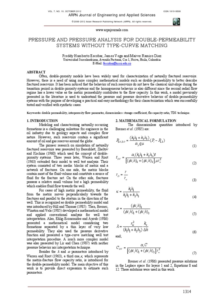 Pressure and Pressure Analysis For Double-Permeability Systems Without ...