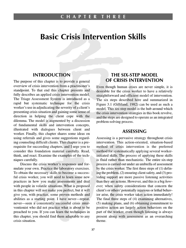 Six-Step Crisis Intervention Model | PDF | Affect (Psychology) | Coping ...