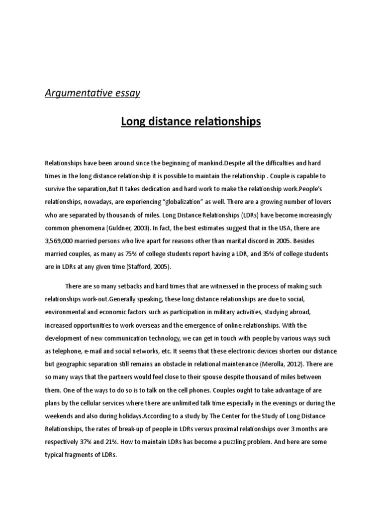 Long Distance Relationships: Argumentative Essay | PDF | Psychological ...