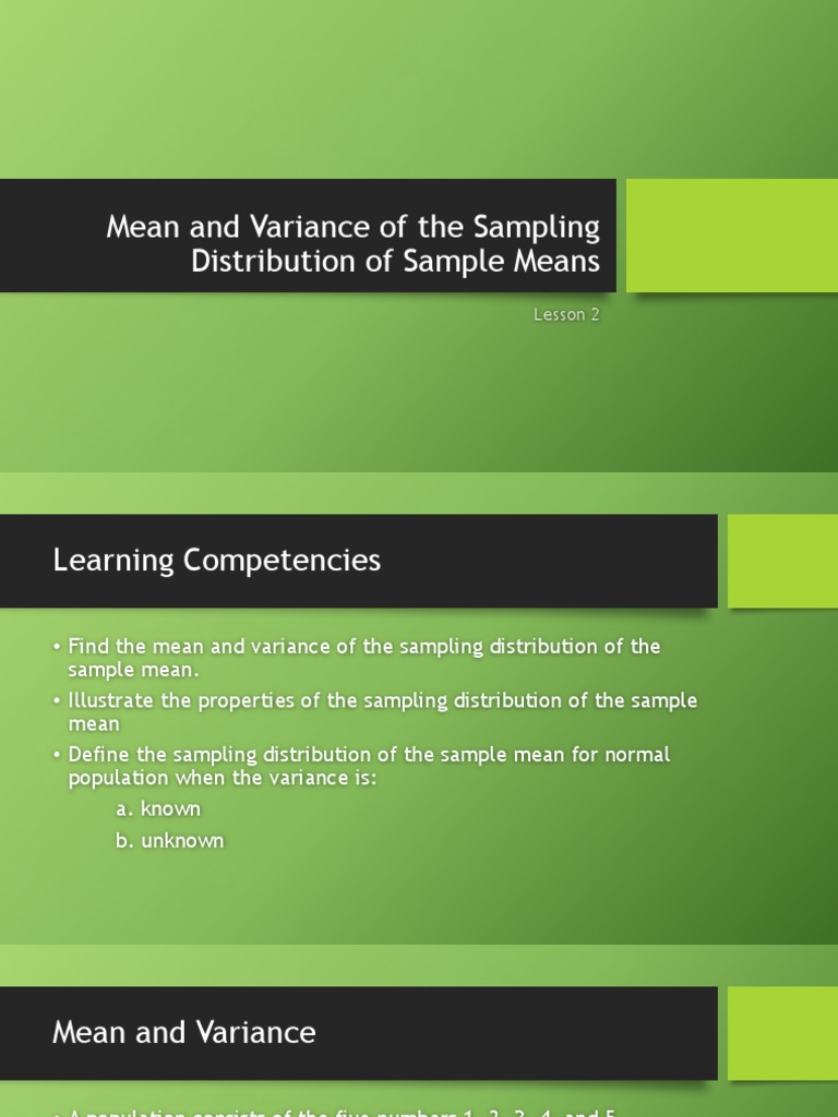 2 Mean and Variance of The Sampling Distribution of | PDF | Standard ...