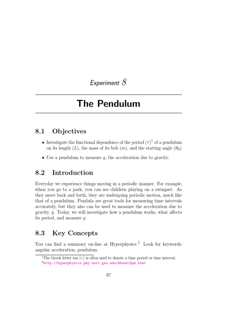 8 The Pendulum: Experiment | PDF | Pendulum | Acceleration