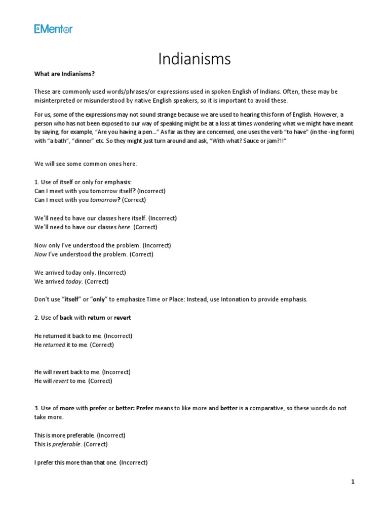 Common Indianisms in English and Their Correct Usage | PDF | English Language | Linguistics