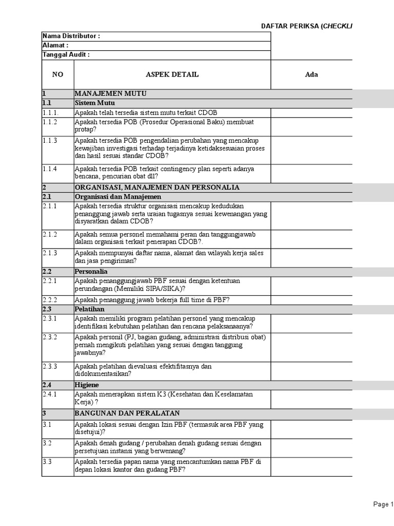 Checklist Audit Distributor | PDF
