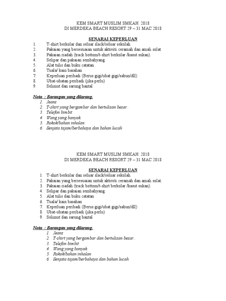 Senarai Keperluan Program | PDF