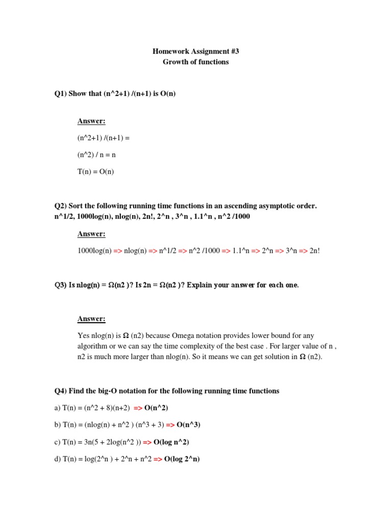 Hw3 Growth of Functions | Download Free PDF | Time Complexity ...