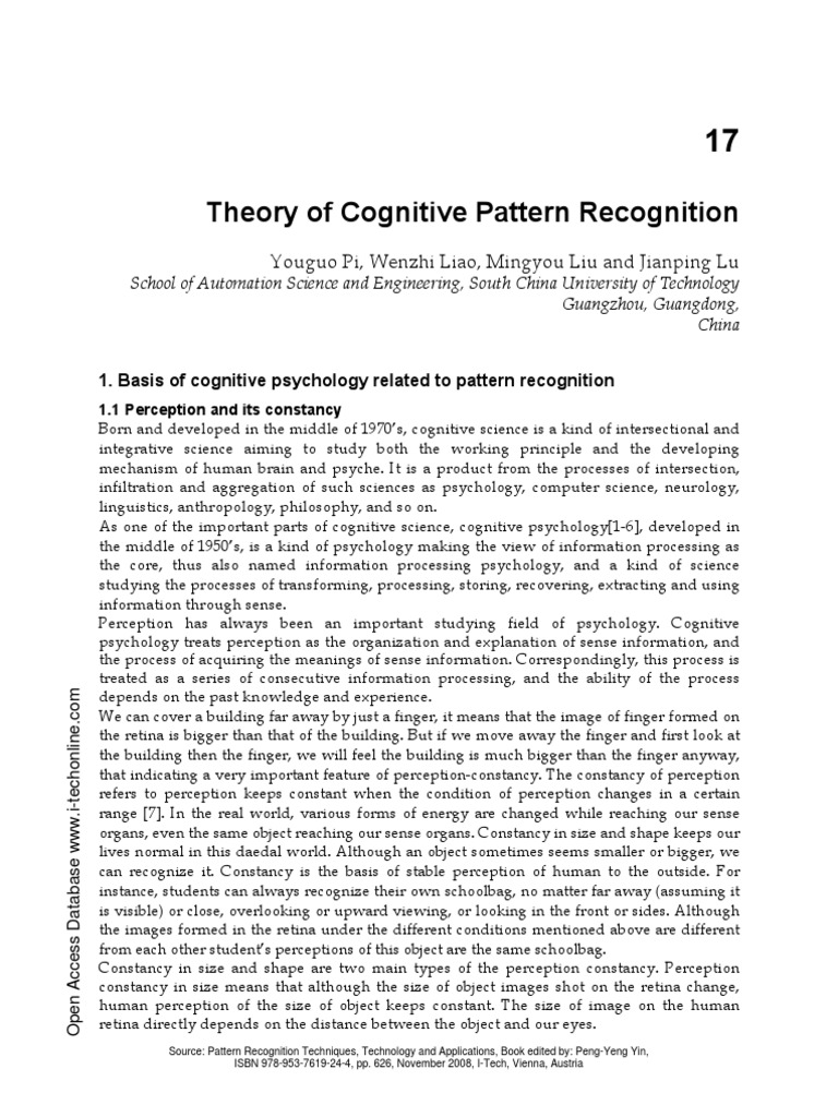 Theory Of Cognitive Pattern Recognition Pdf Memory Statistical Classification