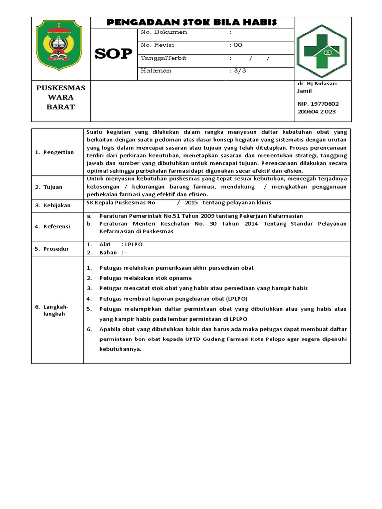 SOP Pengadaan Stok Obat | PDF