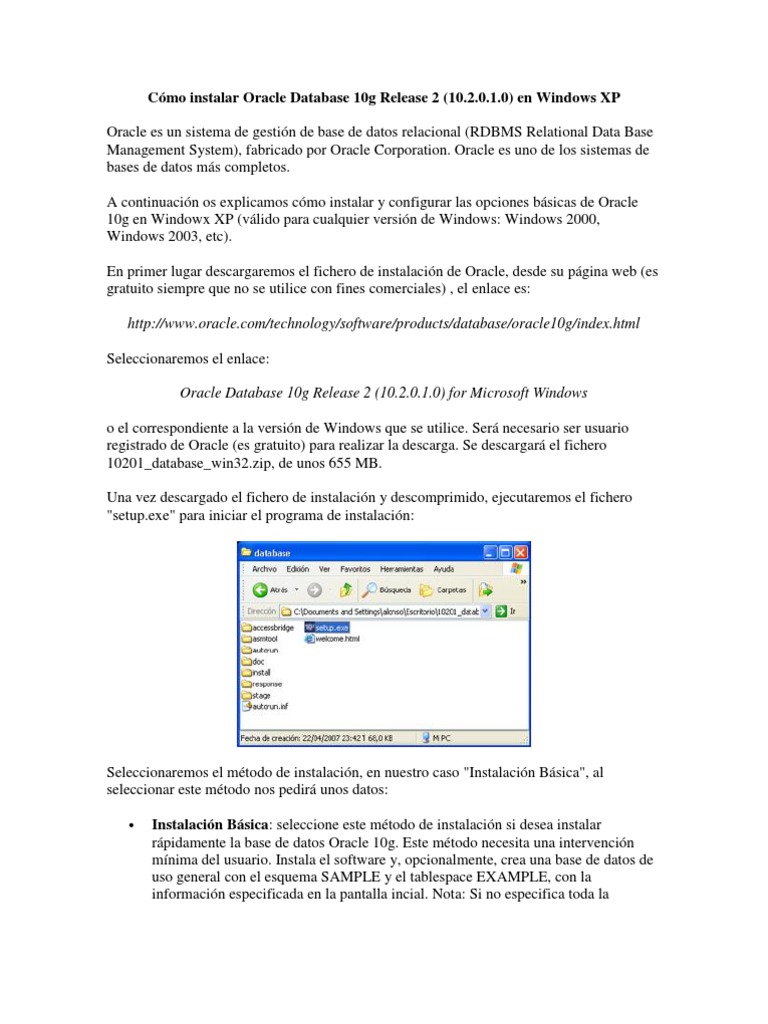 Cómo Instalar Oracle Database 10g Release 2 | PDF | Ventana (informática) | Bases de datos