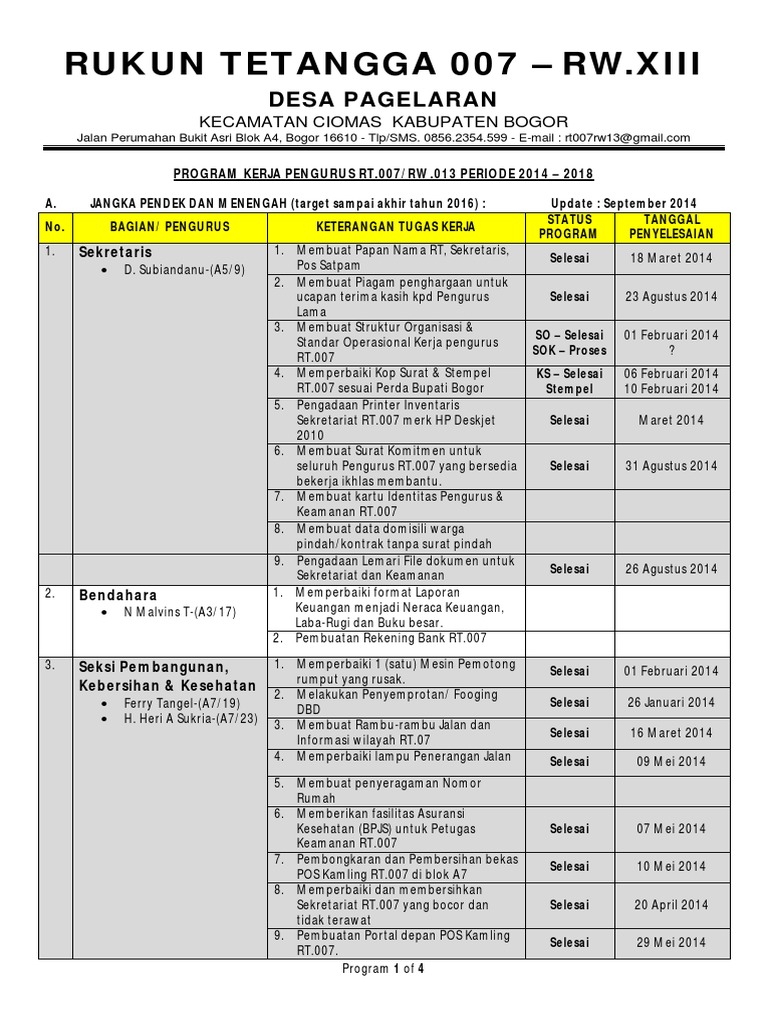 Program Kerja Pengurus Rt.007-Sept'14 | PDF