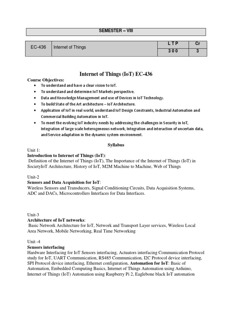 EC-436 IOT Syllabus | PDF | Internet Of Things | Computer Network