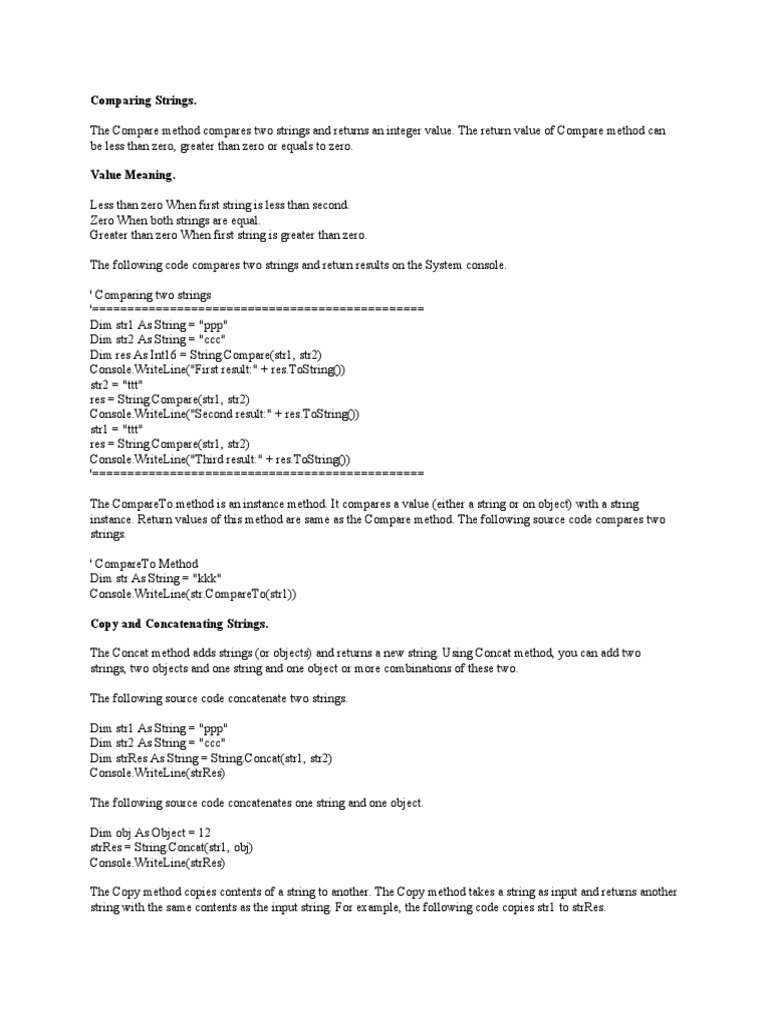 Comparing Concatenating Formatting And Manipulating Strings In Net Pdf String Computer
