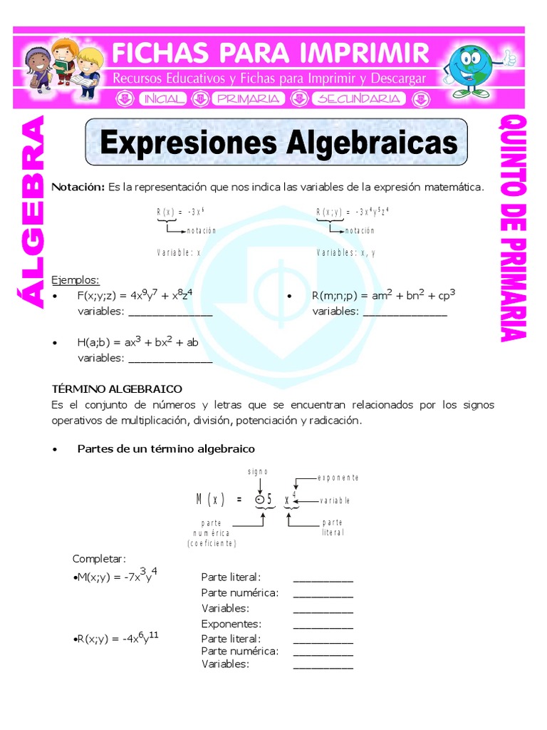 Hojas De Trabajo De Operaciones Y Pensamiento Algebraico De Quinto Grado