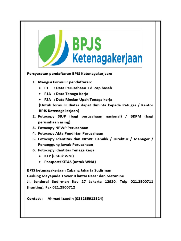 Form Persyaratan Bpjs Ketenagakerjaan | PDF