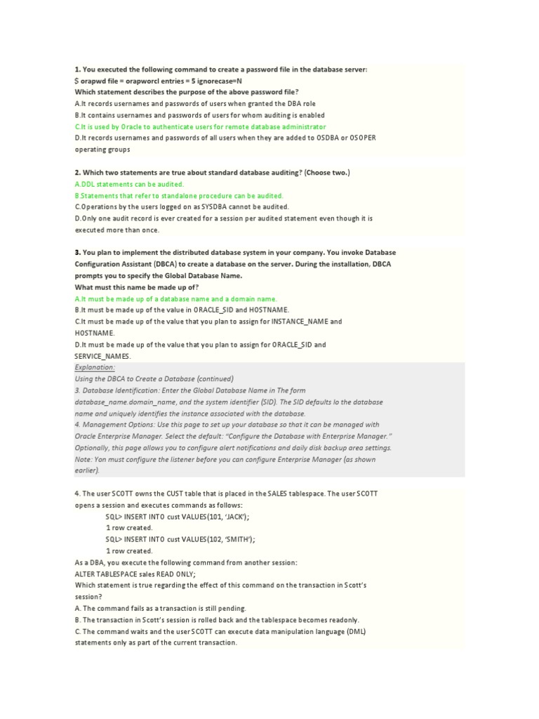 Test Oracle Database 12c Presales Specialist Assessment Review Pdf Oracle Database