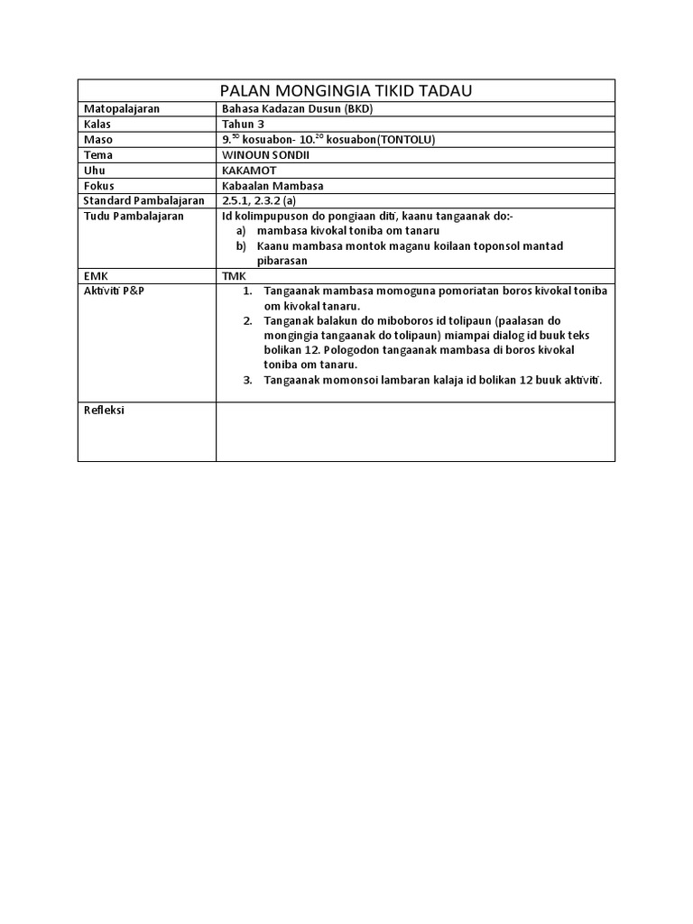 Contoh RPH BKD | PDF