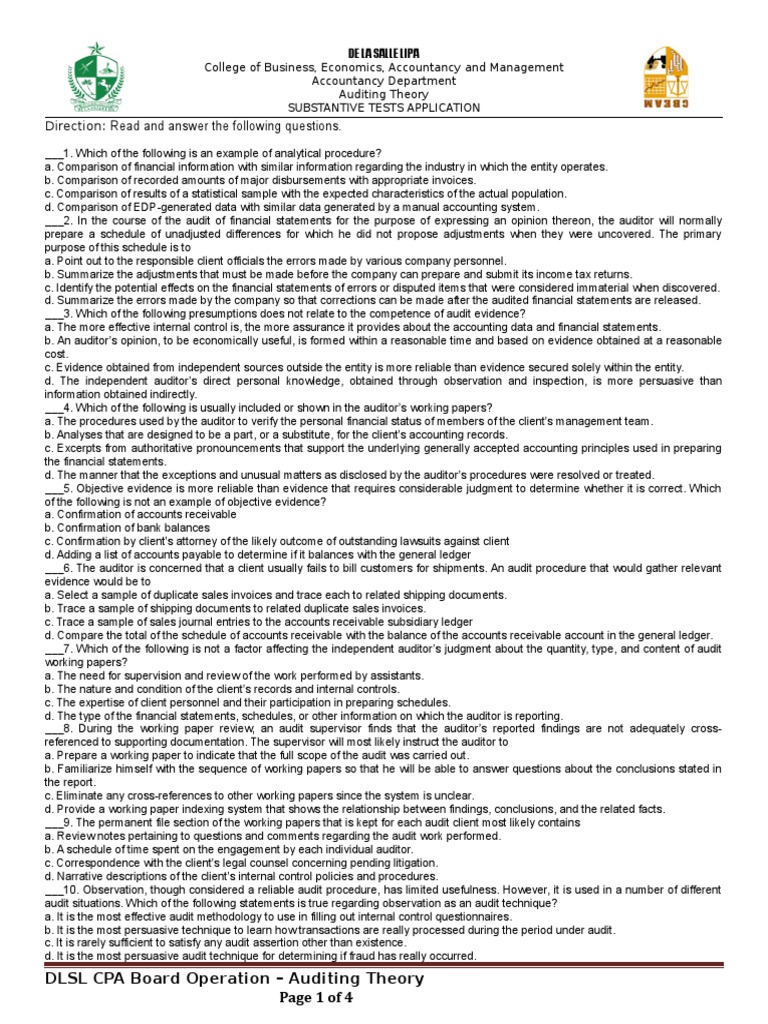 Substantive Tests in Auditing Theory | PDF | Accounts Payable | Audit