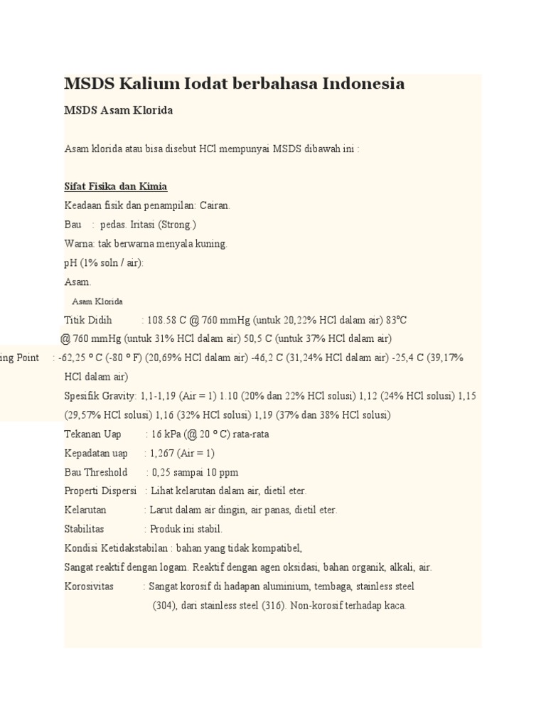 MSDS Kalium Iodat dalam Bahasa Indonesia | PDF | Sains & Matematika