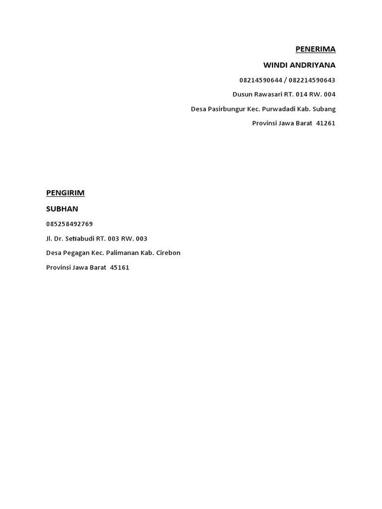 Data Penerima dan Pengirim di Jawa Barat | PDF