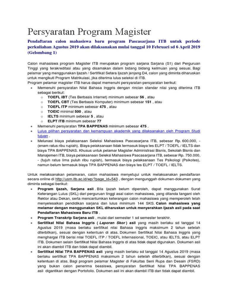 Persyaratan Program Magister ITB | PDF
