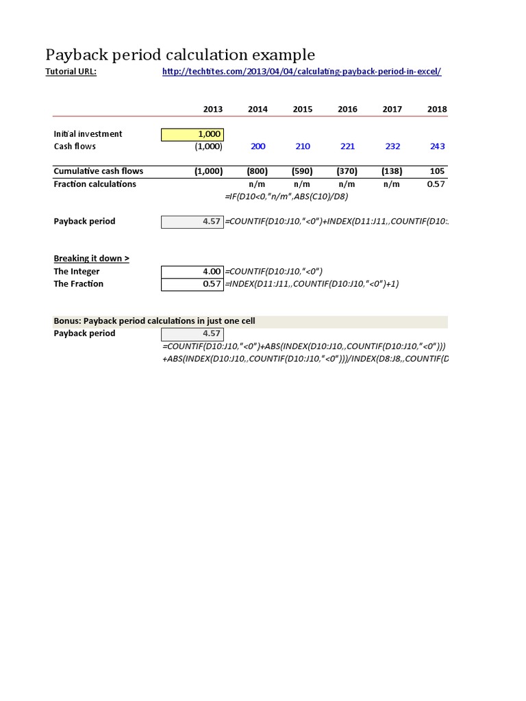 Payback Period Calculation Example: Tutorial URL | PDF