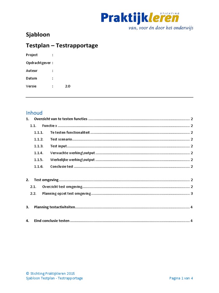 Sjabloon Testplan en Testrapportage | PDF