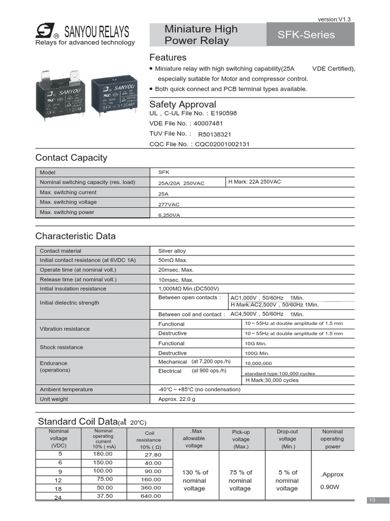 Relay Sanyou SFK PDF | PDF | Relay | Printed Circuit Board