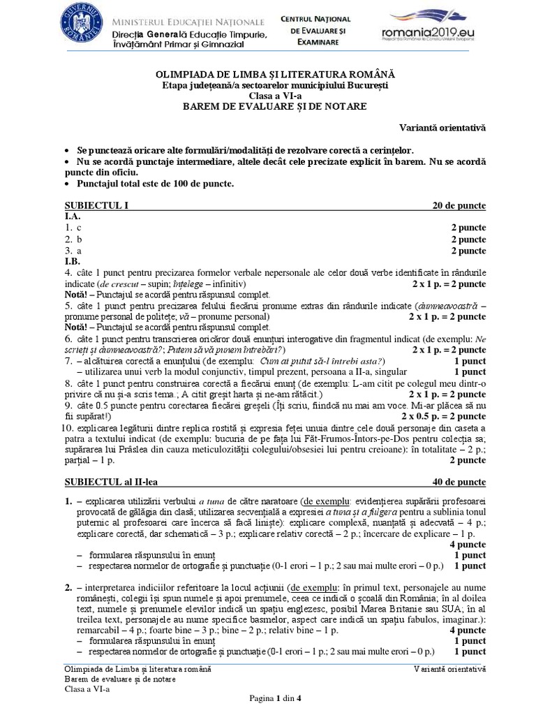 OLLR Sect A 2019 Barem Model | PDF