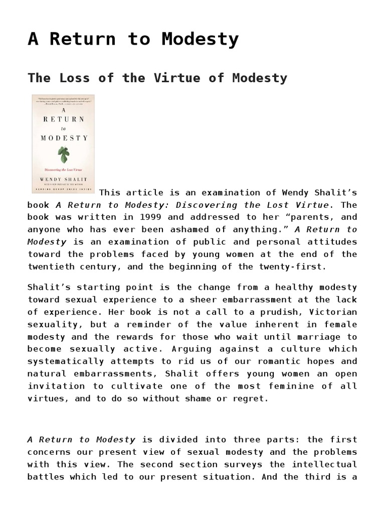 A Return To Modesty: The Loss of The Virtue of Modesty | PDF | Modesty ...