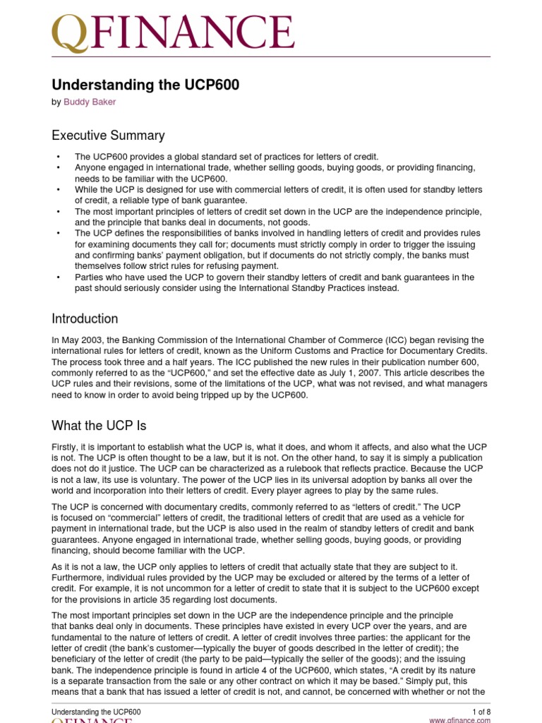 Understanding The Ucp600 | PDF | Letter Of Credit | Economies