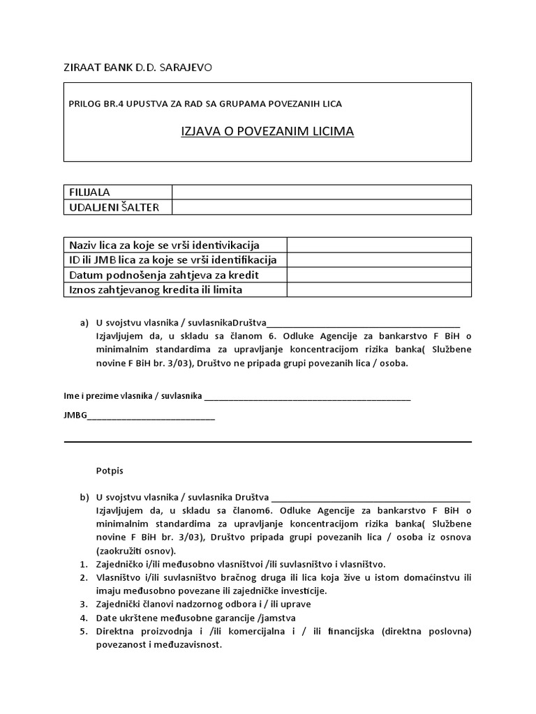 Izjava Za Povezana Lica | PDF