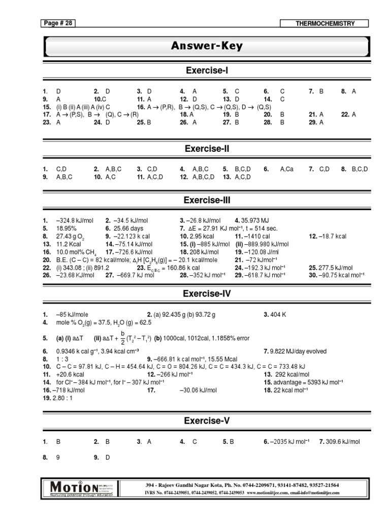 Answer Key | PDF | Thermodynamics | Physical Chemistry